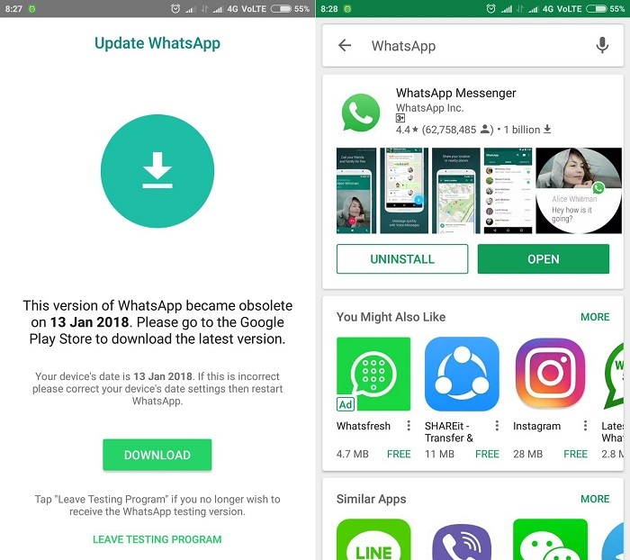 Here's the reason why WhatsApp became 'obsolete' on Xiaomi smartphones Here's the reason why WhatsApp became 'obsolete' on Xiaomi smartphones