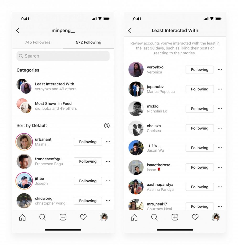 Instagram now shows you most interacted and least interacted accounts