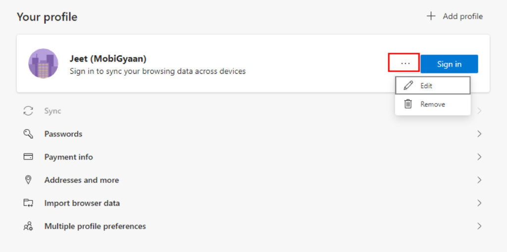 How to create and manage multiple profiles in Microsoft Edge