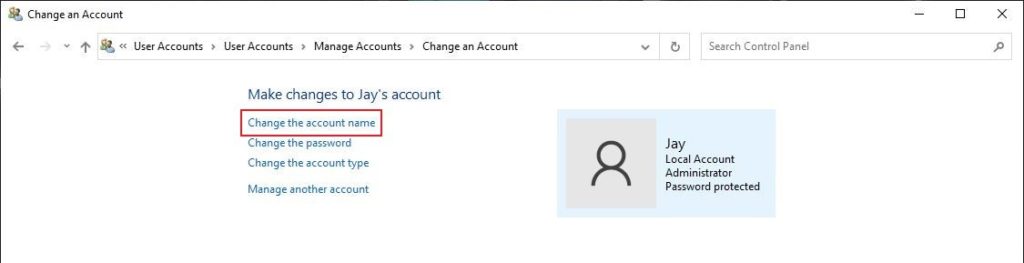 How to change your Account name in Windows 10