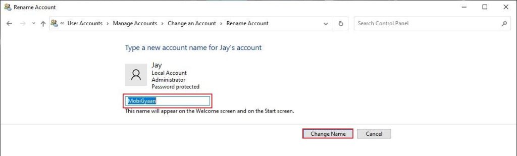 How to change your Account name in Windows 10