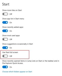 How to enable Full Screen Start Menu in Windows 10