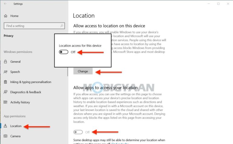 How to turn off location access on Windows 10