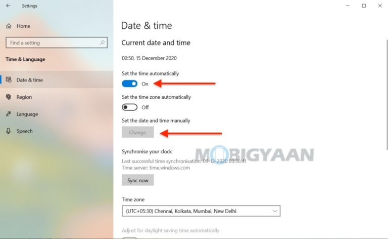 How to set or change Date and Time on Windows 10