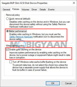 How to enable disk write caching in Windows 10