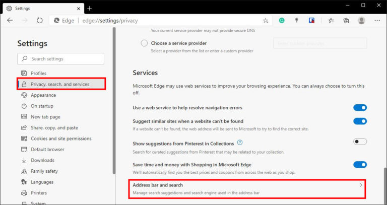 How to enable Address Bar suggestions in Microsoft Edge
