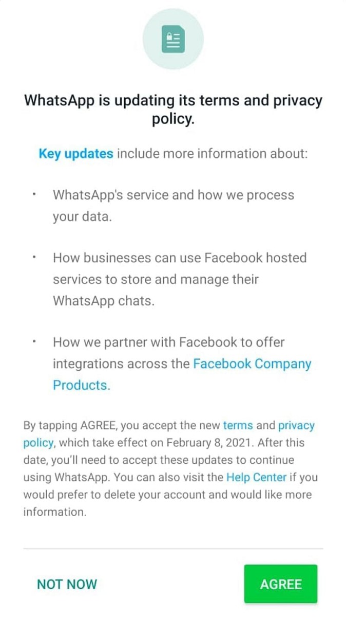 WhatsApp makes accepting new terms mandatory to continue using app WhatsApp makes accepting new terms mandatory to continue using app