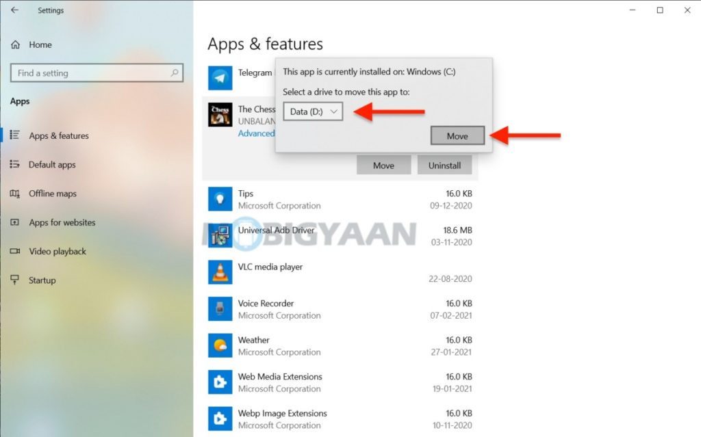 How to move installed apps to another drive in Windows 10