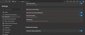 How to enable Mini Menus for text selection in Microsoft Edge
