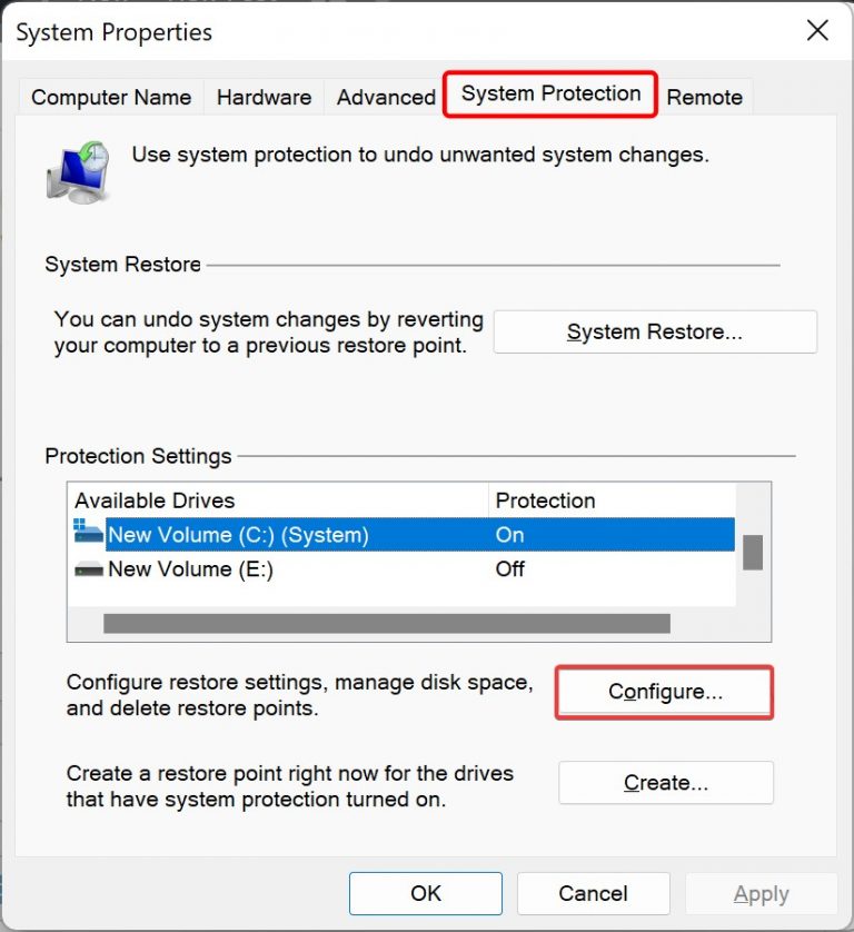 How to delete System Restore Points in Windows 11