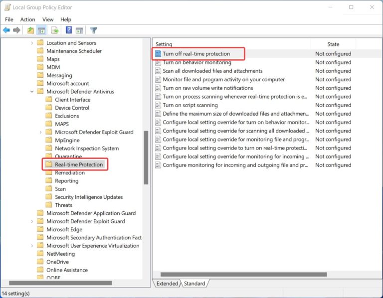 How to disable Windows Defender Real-Time Protection through Policy Editor