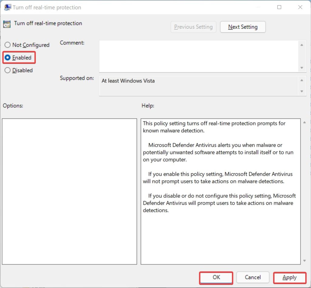 How to disable Windows Defender Real-Time Protection through Policy Editor