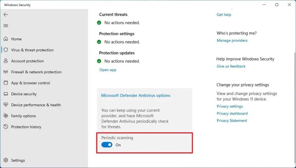 How to enable periodic scanning in Microsoft Defender