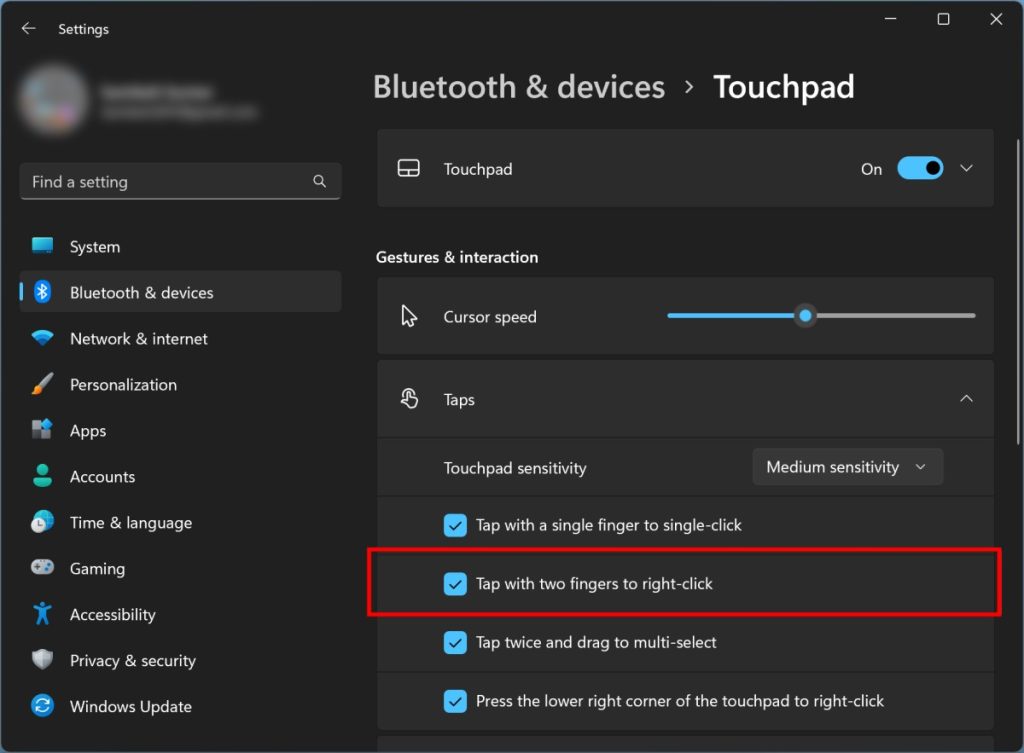 How to enable Finger Tap for Right-Click in Windows 11