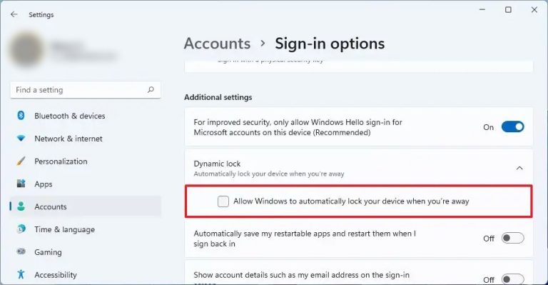 How to enable Dynamic Lock feature in Windows 11