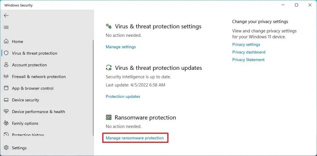 How to enable ransomware protection on Windows 11