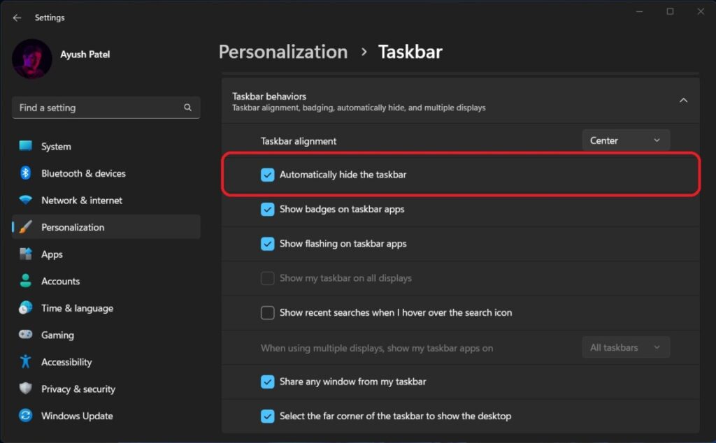 How to Automatically Hide The Taskbar in Windows 11 [Step-by-step Guide]
