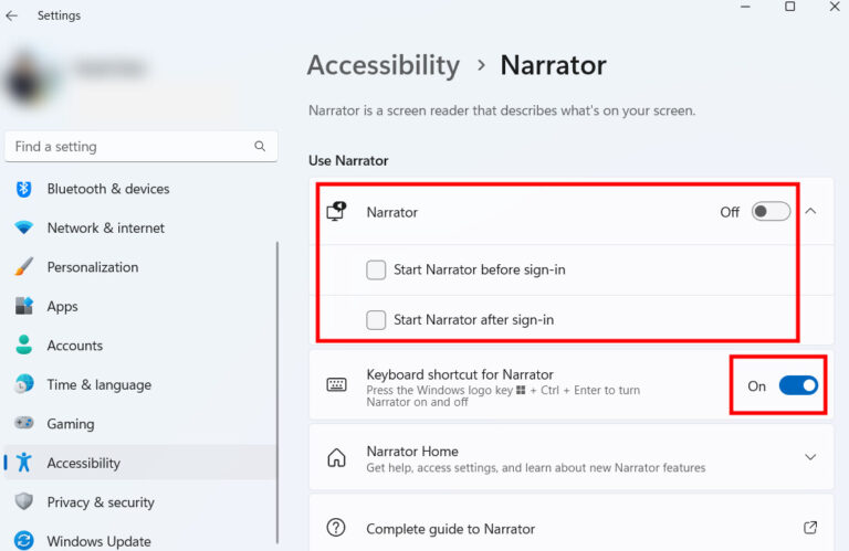 How to quickly and easily enable Narrator feature in Windows 11