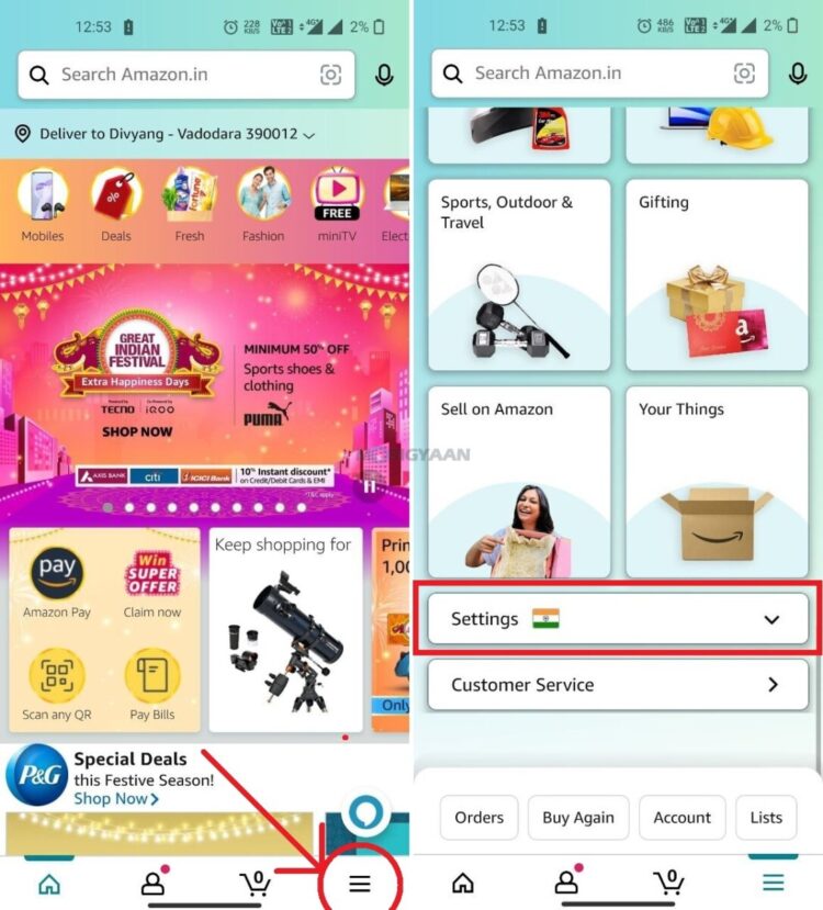 How to change language in the Amazon app