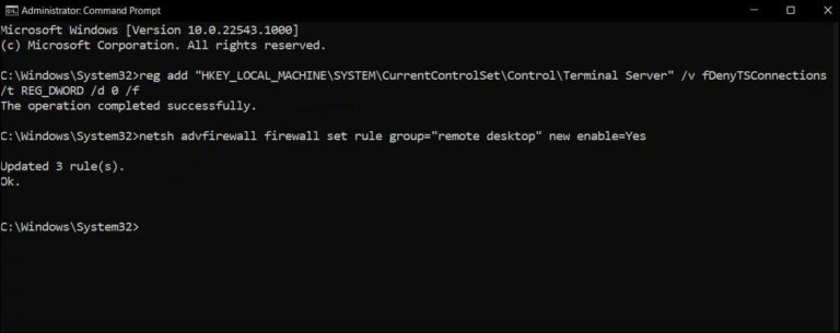 How to enable Remote Desktop in Windows 11 using Command Prompt