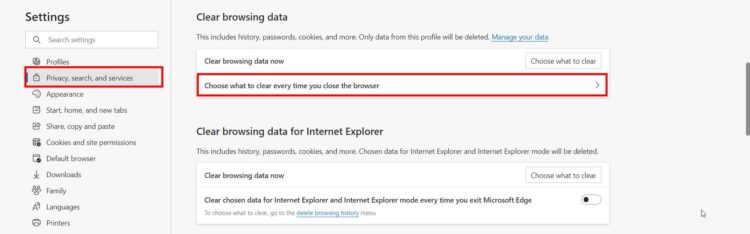 How to automatically clear cache on exit with Microsoft Edge