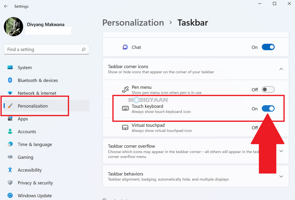 How to always show touch keyboard icon in Windows 11