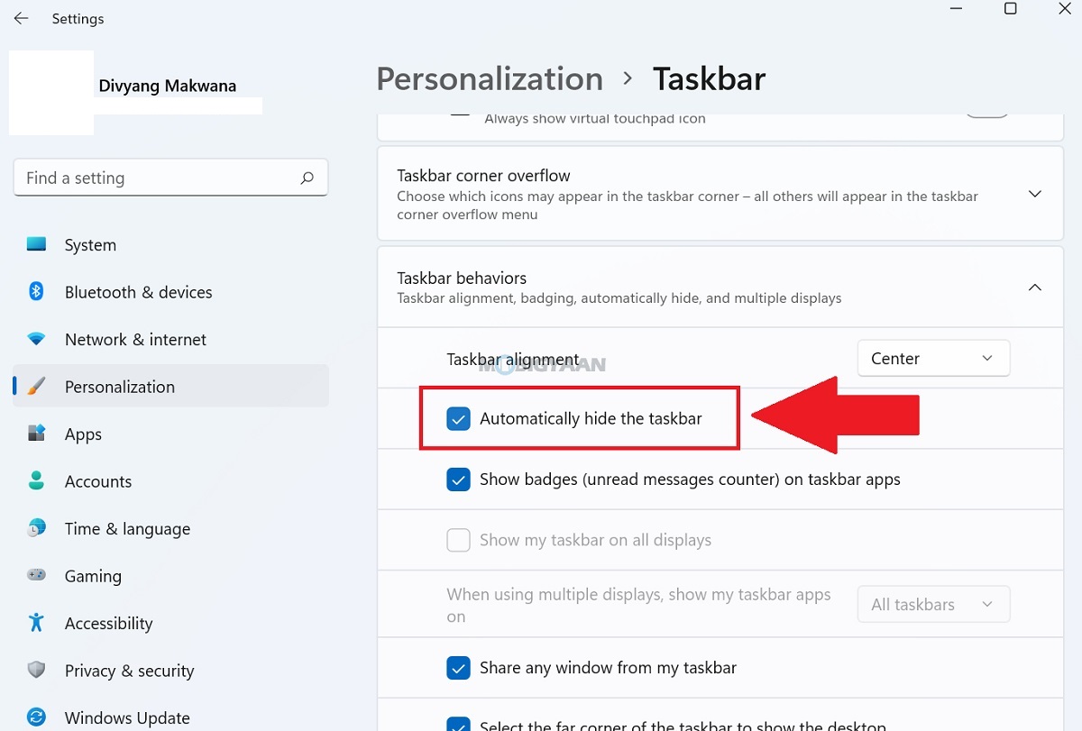How to automatically hide Taskbar in Windows 11