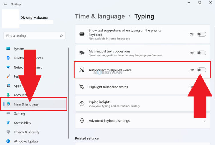 How to turn off autocorrect in Windows 11