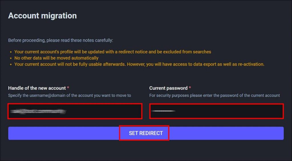 How to easily redirect a Mastodon account to another account