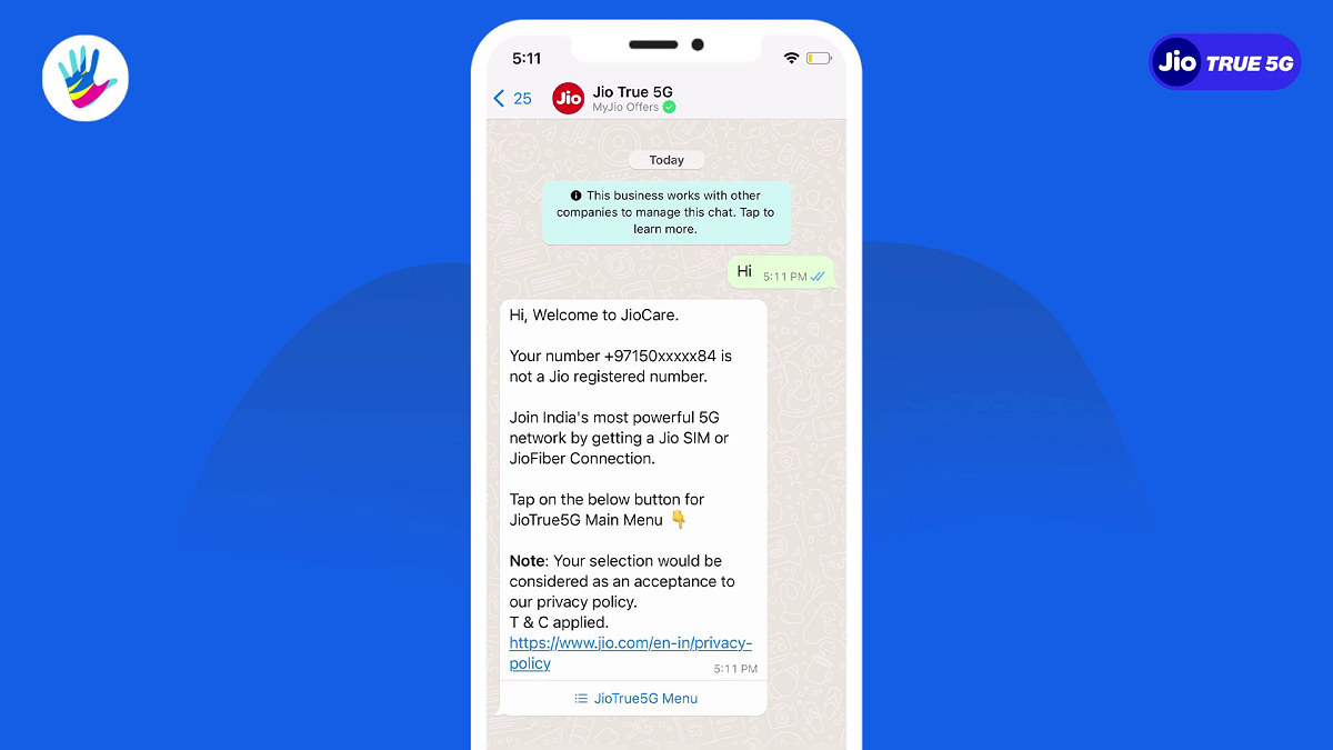 Jio Haptik launches WhatsApp chatbot to help users request 5G connections