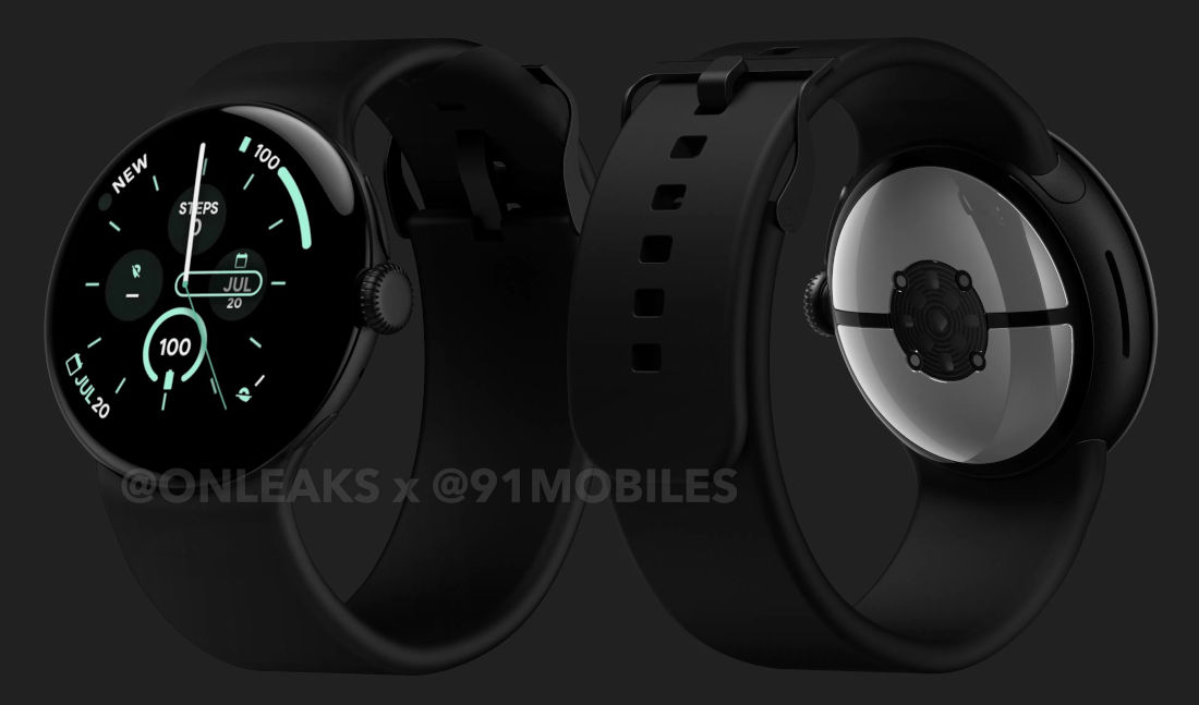 Google Pixel Watch 3 with curved screen surfaces in renders