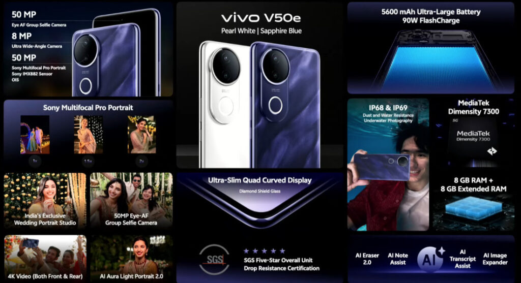 vivo V50e launched in India at ₹28,999 featuring Dimensity 7300, IP68 ...